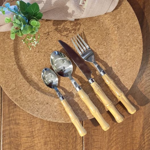 Faqueiro Inox Com Cabo Resina Bambu - secolcasa